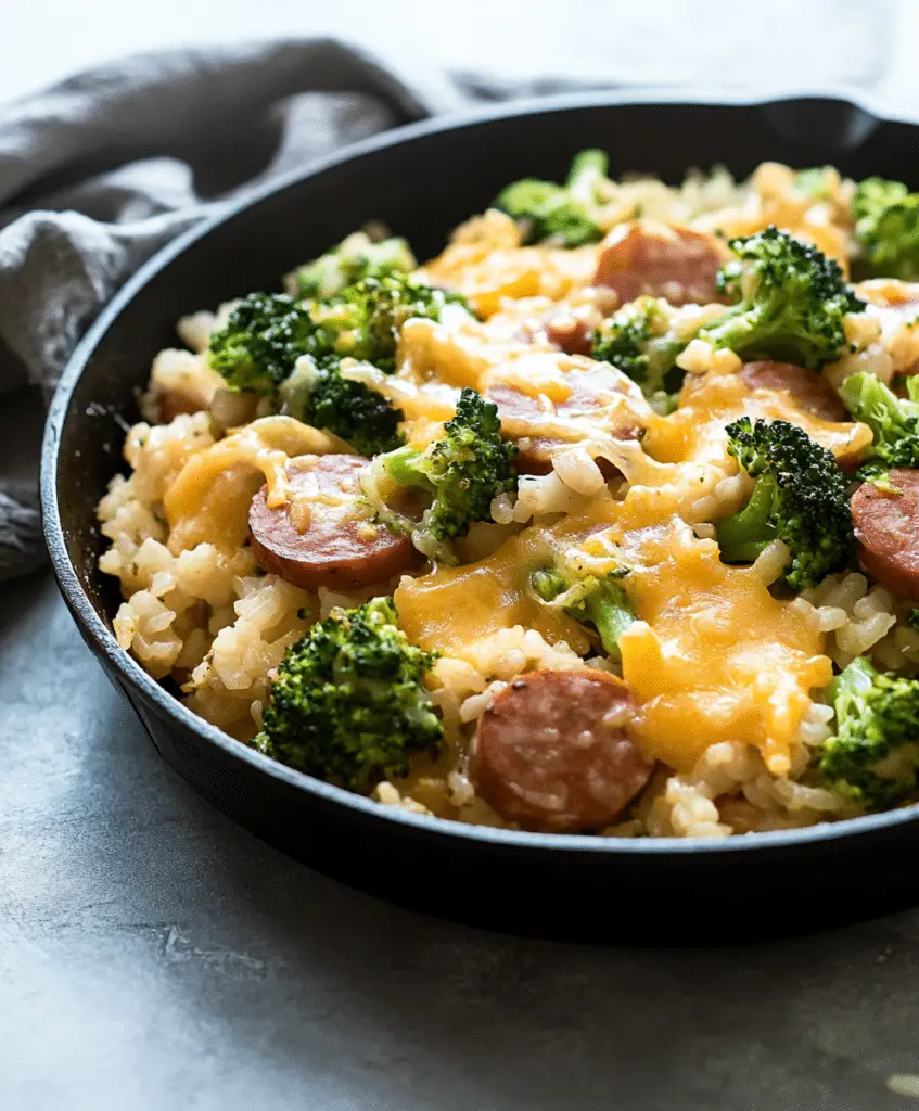 Cheesy Kielbasa Rice And Broccoli Skillet Recipe - recipesee.com
