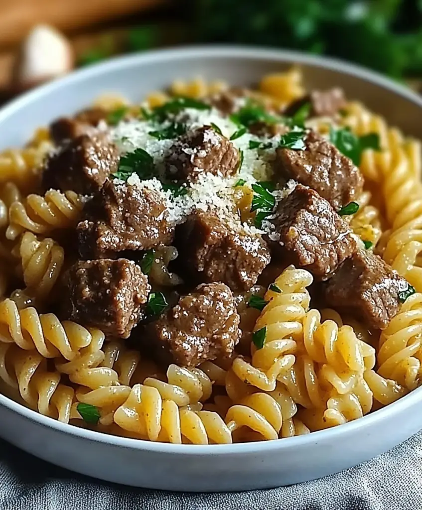 Beef And Rotini In Garlic Parmesan Sauce Recipe - recipesee.com
