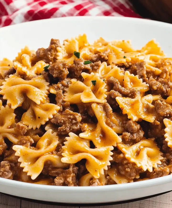Cheesy Beef And Bowtie Pasta In Garlic Butter Recipe - recipesee.com